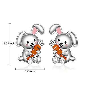 Easter Bunny Earrings Sterling Silver Hypoallergenic Cute Rabbit Carrot Animal Stud Earrings Jewelry Easter Gifts for Women