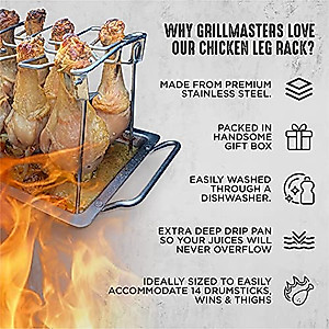 Grill Champ Chicken Leg Rack for Grill, BBQ & Smoker – Stainless Steel Chicken Wing Rack Grill Rack – 14-Slot Chicken Rack for Drumsticks, Wings, Thighs – Chicken Racks for Grilling & Barbecuing