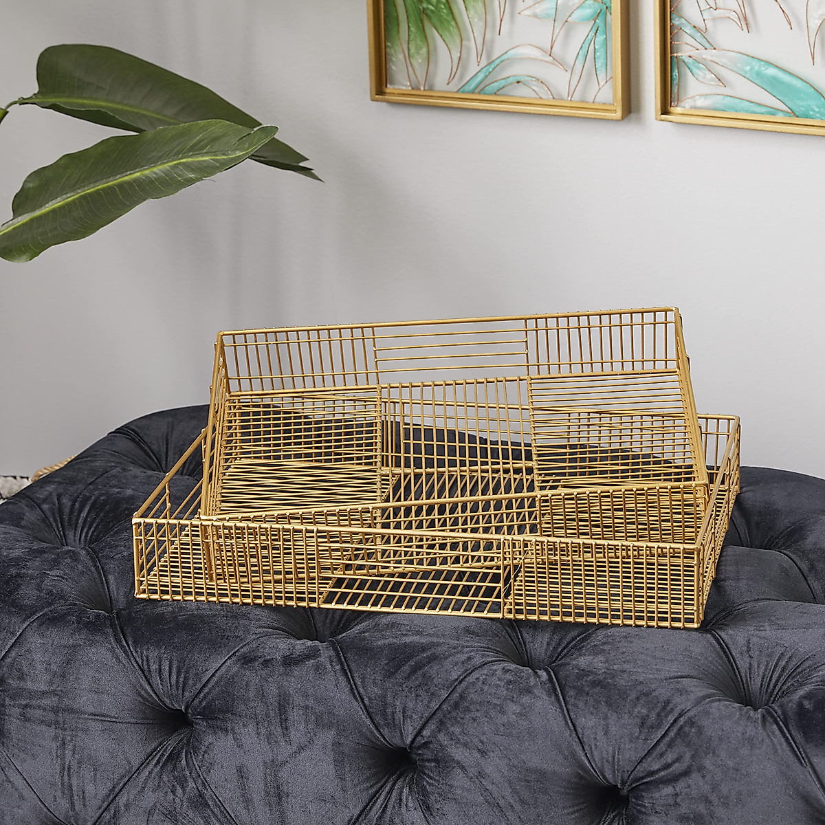 CosmoLiving by Cosmopolitan Metal Wire Tray, Set of 2 17", 19"W, Gold