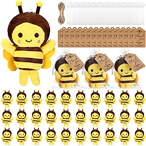 Aurelema 30 Sets Baby Shower Stuffed Bee 5 Inch Plush Soft Bee Keychain with Organza Bags Thank You Tags Rope Cute Realistic Baby Shower Party Favor for Guest Gender Reveal Party Decoration Souvenirs