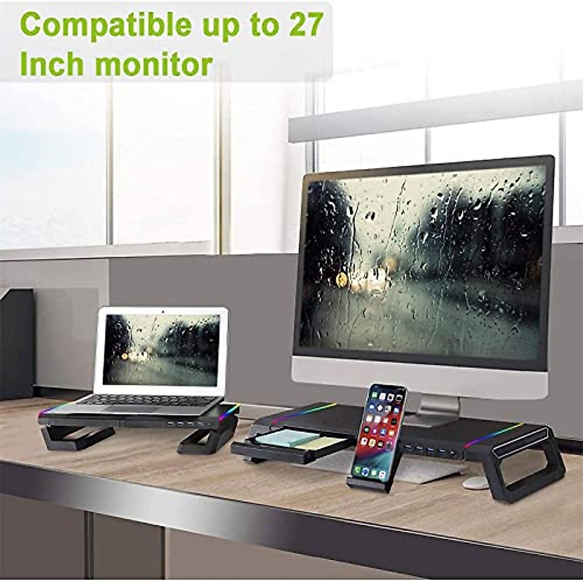 Monitor Stand Foldable Riser Stand, Computer Monitor Riser with USB Port 4pcs, Monitor Stand Computer Monitor Stand