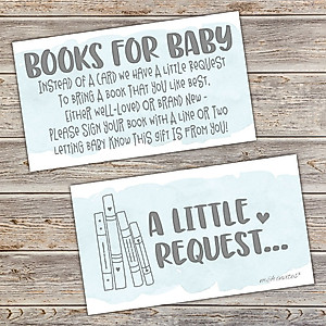 50 Blue Watercolor Books for Baby Shower Request Cards - Invitation Inserts - Boy Baby Shower