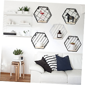 FUNOMOCYA Wall Display Holder Storage Shelf Wall Hanging Holder Living Room Bookshelf Wall Mount Display Shelf Wall Shelf Wall Hanging Rack Hexagonal Mesh Shelf Wall Storage Rack Black