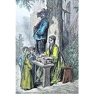 Antique Steel Engraving: Children Playing Musical Instrument