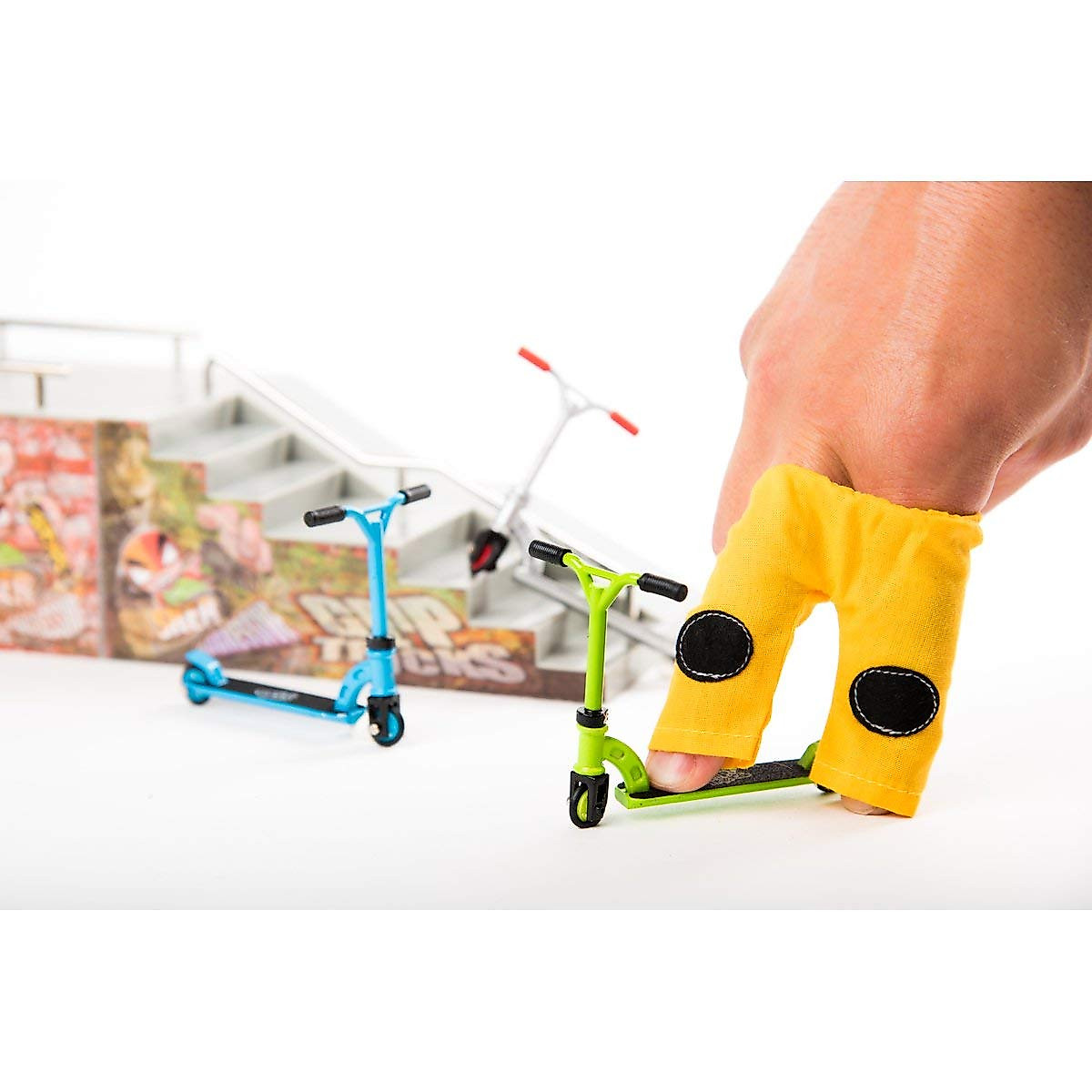 Grip and Tricks - Funbox Fingerboard Park (Stairs Fingerboard Rails) with 1 Finger Skate 8 Extra Mini Fingerboards Wheels and 1 Mini Skateboard Tool - Finger Toy Set 11”x4.5”x4” for 6+ Years Old Kid