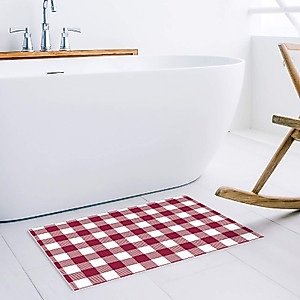 Door Mat for Bedroom Decor, Red Lattice Floor Mats, Holiday Rugs for Living Room, Absorbent Non-Slip Bathroom Rugs Home Decor Kitchen Mat Area Rug 18x30 Inch