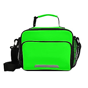 xigua Reusable Lunch Bag Insulated Lunch Box Cooler Tote Removable Shoulder Strap Meal Picnic Bags for Outdoor School Travel Office Work, Plain Neon Green Solid Color