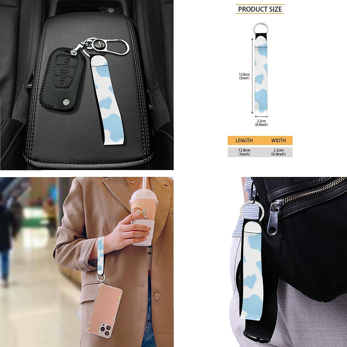 GIFTPUZZ Blue Cow Print Backpacks for Girls Boys Book Bag Back Packs with Lunch Box Pencil Case Drawstring Bag Keychain Teens Schoolbags Back Packs Satchel for Travel Daypack