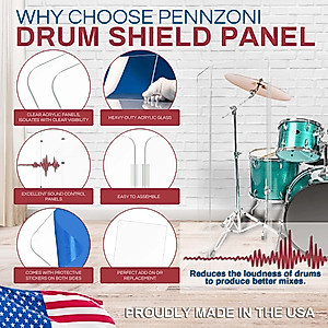 PENNZONI Drum Shield 6ft Single Panel w/Living Hinge, Premium Clear Acrylic Panel, Drum Screen