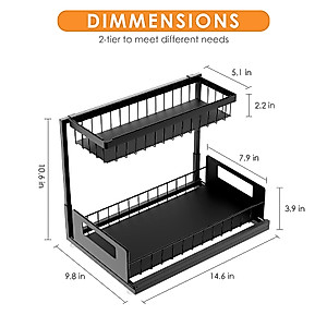 Under Sink Organizer, 2 Tire Sliding Countertop Organizer, Under Sink Storage Drawer Shelf for Kitchen Bathroom Sink Organizers and Storage