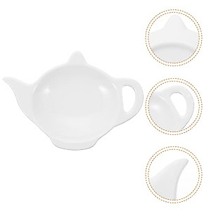 Kichvoe Tea Holder Ceramic Tea Bag Holder Caddy Plate Cute Teapot Shaped Teabag Coaster Tray Teaspoon Rest Sauce Dip Bowl Seasoning Dish for Dessert Fruit Appetizer Serving Dish Tea Bag Organizer