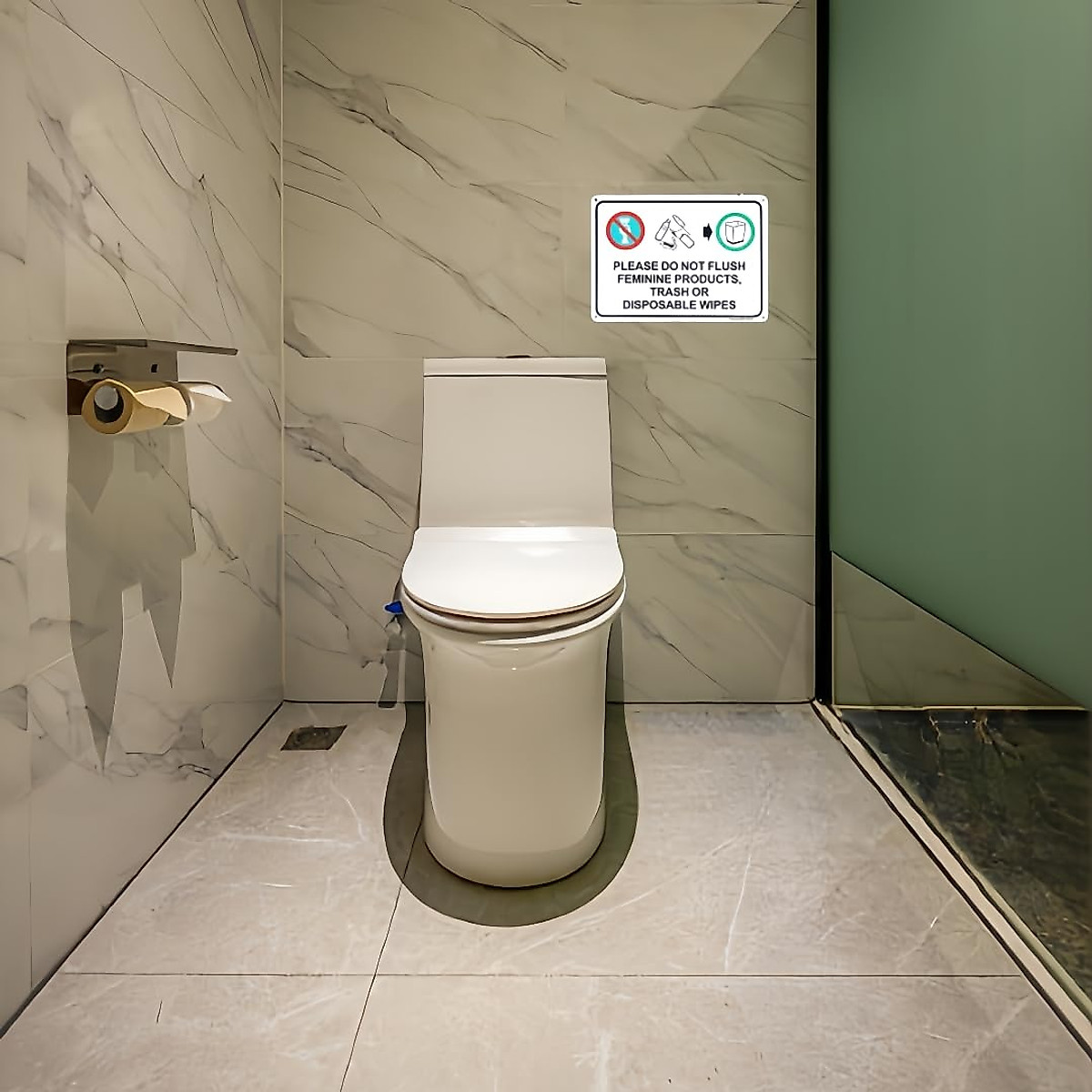 2-Pack Please Do Not Flush Feminine Products, Trash Or Disposable Wipes Sign，10"x 7" Plastic Sign