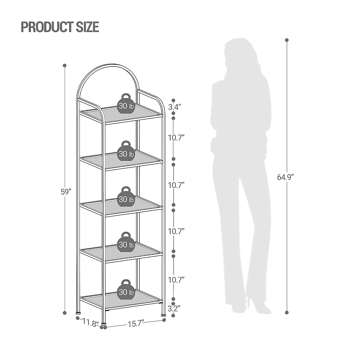 Hzuaneri Bookcase Bookshelf, Tempered Glass Bookshelves, Slim Shelving Unit for Bedroom, Bathroom, Home Office, Steel Frame, 5 Tier Gold BC05001G