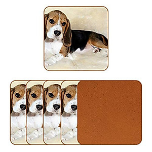 Coasters for Drinks Dog Lay Sleepy Leather Square Mug Cup Pad Mat for Protect Furniture, Heat Resistant, Kitchen Bar Decor, Set of 6