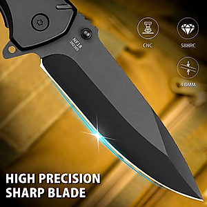 NedFoss Knifes Pocket Knives for Men, Folding Pocket Knife with Glass Breaker, Seatbelt Cutter, G10 Handle, Thumb Stud for Emergency Rescue, Household, Workshop (FA18)