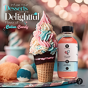 Dolce Foglia Cotton Candy Extract - 2 Ounce Water-Soluble Multipurpose Flavoring Ideal for Baked Goods, Beverages, Coffee, Desserts & Ice Cream - Cotton Candy Essence Perfect for Weight Management