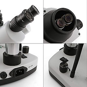 Swift S7-TGL-CA05 Trinocular Stereo Microscope, 7X-45X Zoom, WF10X Eyepieces, Gooseneck & Transmitted LED Lights, Pillar Stand, 110V