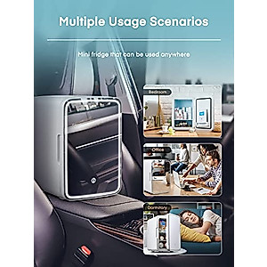 FOHERE Skincare Mini Fridge for Bedroom 10 Liter/11 Can, Portable Mini Fridge for Food, Beverage, Cosmetics, Snacks, Cooler and Warmer Function, AC/DC Small Refrigerator with Mirror, White