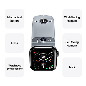 Wristcam, Smart Dual-Camera Band for Apple Watch (Apple MFi Certified), 8MP Sensor, Full HD Video/720P Sport Mode, (New) Pro. Image Stabilization, WiFi, IP68 Water Resistant, Siri Integration