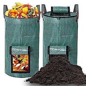 Pilntons 2 Pack 30 Gallon Garden Composting Bags Reusable Lawn Leaf Bags Heavy Duty Yard Waste Bags with Zipper Lid and Handles Compost Bins Outdoor Container for Clean Up Debris Grass Clippings