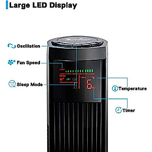 Simple Deluxe 48’’ Electric Oscillating Tower Fan with Remote Control and Large LED Display, Great for Indoor, Bedroom and Home Office, Black (48 inch)