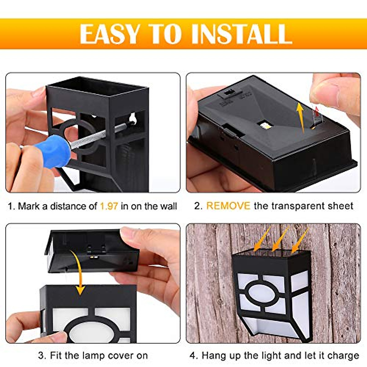 Greluna Solar Wall Lights Outdoor, 2 Modes Solar Led Waterproof Lighting for Deck, Fence, Patio, Front Door, Stair, Landscape, Yard and Driveway Path,Warm White/Color Changing,Pack of 8