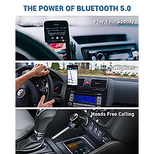 NECESPOW Bluetooth FM Transmitter for Car, Bluetooth 5.0 Car Adapter w/AUX Cable, MP3 Player Wireless Radio Receiver Car Kit Support 48W(USB-C PD+QC3.0)/AUX/TF Card/U-Disk