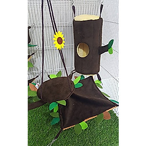 HOT! 7 Pcs/Set Cute Sugar Glider Hamster Marmoset Squirrel Chinchillas Small Pet Hanging Log + Edge Corner Dark Brown Cage Set Forest Pattern Get Free 1 Small Pet Treats, PB's REPUBLIX
