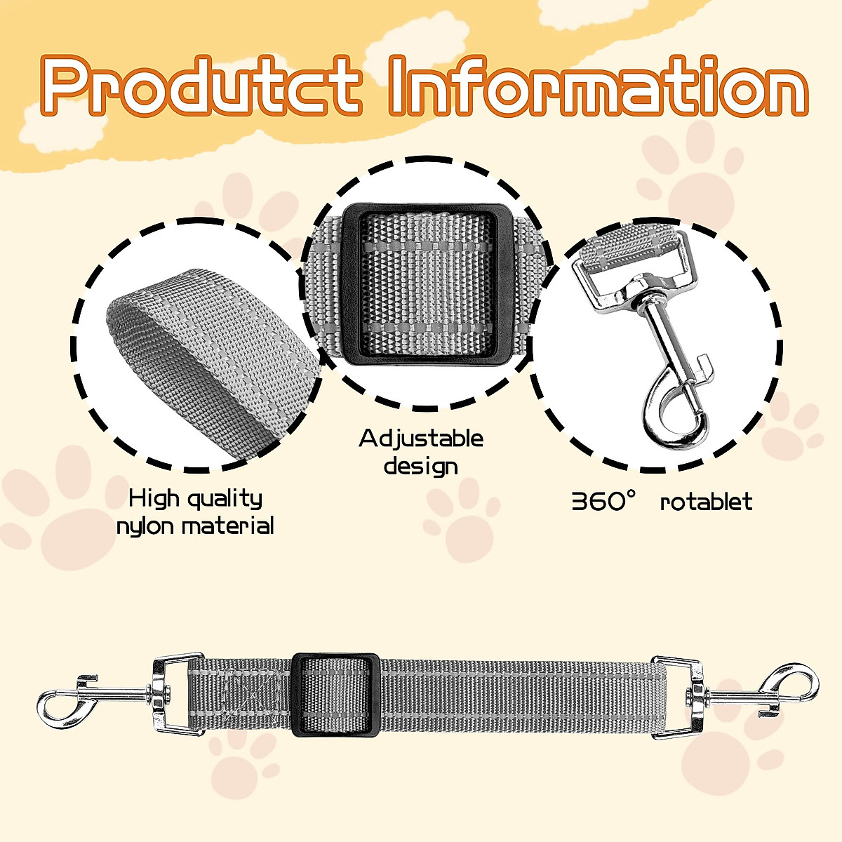 YAODHAOD Dog Safety Collar Clips,Adjustable Prong Collar Backup Clips with Dual Clasps, Reflective Prong Clip Dog Harness to Collar and Leash Connector Safety Clip (Gray)