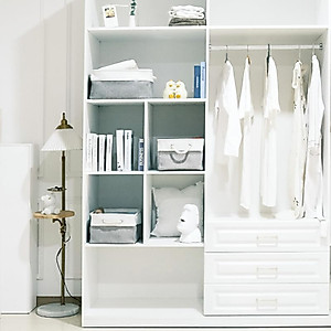 Foldable Storage Baskets for Organizing , Linen Closet Organizers,16.×12in Closet Organizer Bins with Cotton Rope Handles,Fabric Basket,Storage Baskets for Shelves, Toys,Clothes,Office-Gray/Off White