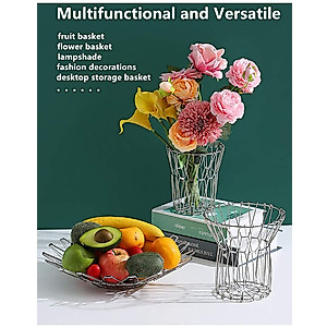 huaqinghua Fruit Basket, Decorative Bowl, Flexible Stainess Steel Wire Basket Transforming, Arts Storage or Holder Vegetable Bread Snacks for Counters, Kitchen, Living Room (1 PCS) Sliver