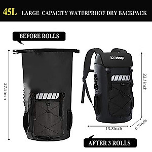 IDRYBAG Roll Top Waterproof Backpack for Men, Floating Dry Backpack Waterproof 25L/45L, Dry Bag Backpack for Outdoor Activities Kayaking, Canoeing, Boating, Hiking, Camping