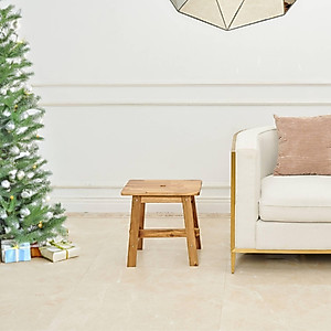 Dolonm Acacia Wood Stool Rectangle Small End Table, for Living Room Sofa Stool, Bedroom Makeup Stool, Bathroom Stool Wood 17.7" D x 11.4" W x 17.5" H, Natural