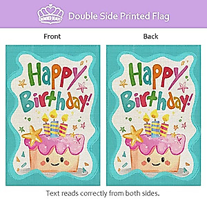 CROWNED BEAUTY Happy Birthday Garden Flag 12x18 Inch Double Sided Cake Blue Outside Welcome Party Decoration Gift Yard Flag