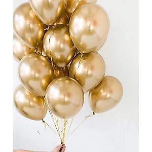 Bezente Gold Metallic Chrome Latex Balloons, 100 Pack 12 inch Gold Round Helium Balloons for Wedding Graduation Anniversary Baby Shower Birthday Party Decorations