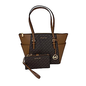 Michael Kors Tote Jet Set Travel bundle,Trifold Wallet Handbag, satchel, Purse for Women, multiple pockets, Adjustable. (Brown)
