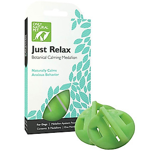 Only Natural Pet Just Relax Botanical Calming Collar Medallion for Dogs, Anxiety Relief/Calming with Essential Oils - Each Box Contains 2 Medallions (1 Month Supply)