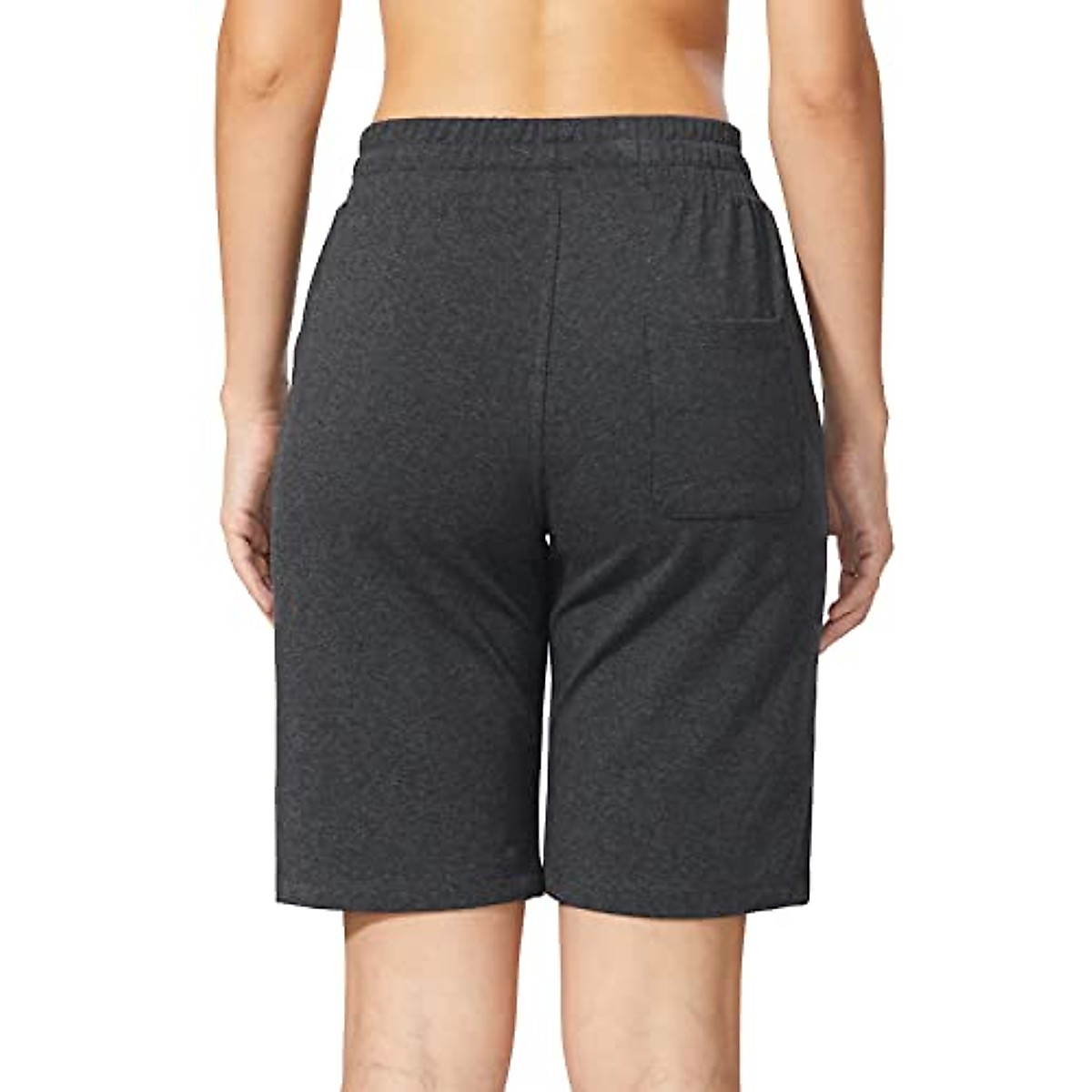 BALEAF Women's 10" Bermuda Shorts Long Cotton Casual Summer Knee Length Pull On Lounge Walking Exercise Shorts with Pockets Charcoal Size S