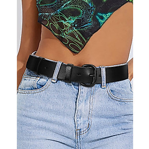 WHIPPY Women Leather Belt for Jeans Pants Dresses Ladies Waist Belt with Black Buckle M