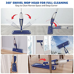 Spray Mops for Floor Cleaning - BPAWA Microfiber Spray Floor Mop Flat Dust Mop for Hardwood Laminate Tile Wood Kitchen Floors, Dry Wet Mop with Sprayer 2 x 550ML Bottles and 4 x Reusable Washable Pads