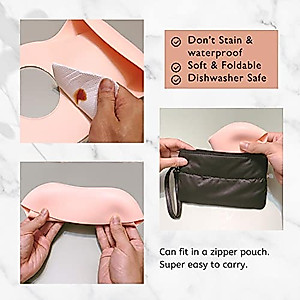 RAIN.B. Baby Silicone Bib Set of 2 - Adjustable Waterproof Baby Food Bibs with Food Catcher｜Cherry Blush + Glacier Blue