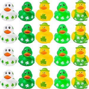 Haooryx 20Pcs St. Patrick's Day Rubber Duck Toys Novelty Squeeze Shamrock Duck Decor for Irish St. Patrick's Day Easter Day Party Favor Goodies Bag Fillers Kids Birthday School Prizes