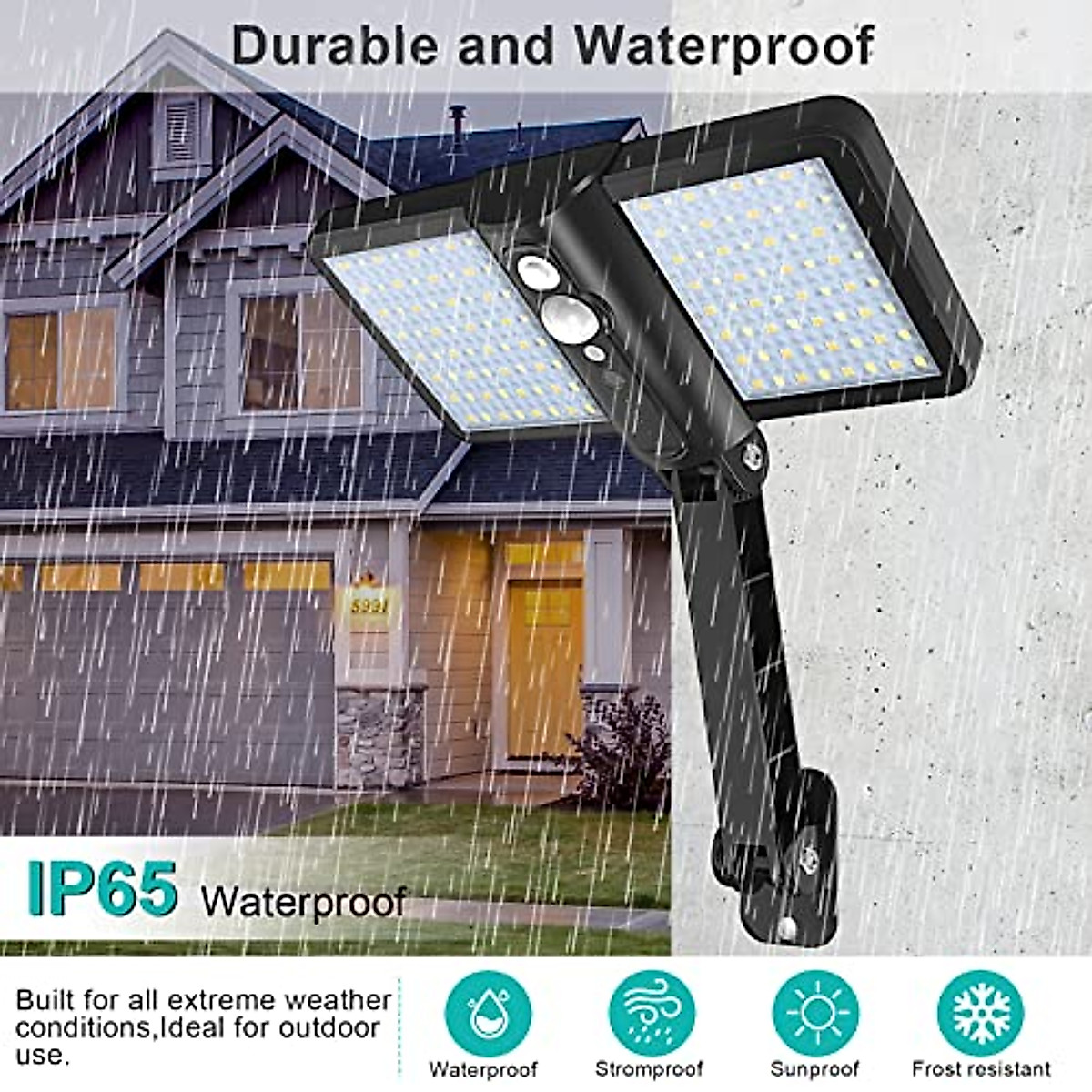 Ceena Outdoor Solar Lights with Romote, IP65 Waterproof Motion Sensor Wall Light, Cool&Warm Dimmable Flood Light, 128LEDs High Brightness Security Pole Light for Front Door, Patio, Backyard, 1Pack