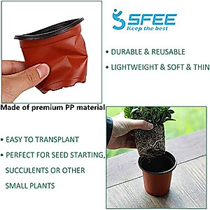 Sfee 100 Pack Plant Nursery Pots 4 inch Plastic Plant Pots, Soft Durable Reusable Seed Starting Pots for Succulents Plants Vegetables Fruits Seedlings Cuttings Transplanting with 100 Plant Labels