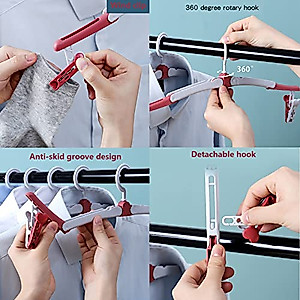 5Pcs Foldable Travel Hangers with 10Pcs Clips Portable Folding Clothes Hangers Travel Accessories Foldable Clothes Drying Rack Hangers Space-Saving Travel & Home Plastic Clothes Hangers