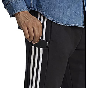 adidas Men's Essentials French Terry Cuffed 3-Stripes Pants, Black/White, Medium