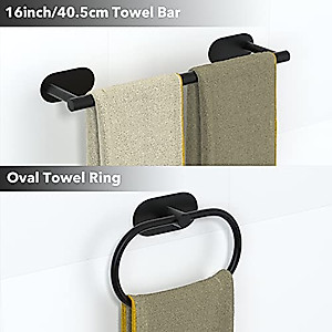 Matte Black Bathroom Accessories Set, 5 Pieces Bathroom Hardware Set, Stainless Steel Towel Racks for Bathroom, Bathroom Set Including 16" Towel Bar, Toilet Paper Holder, Towel Ring, Robe Towel Hooks