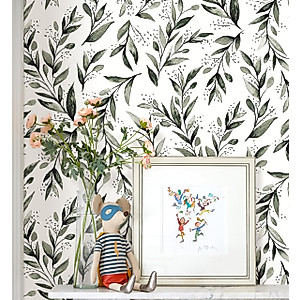 Erfoni Dark Green Leaf Wallpaper Peel and Stick Wallpaper Floral Contact Paper 17.7inch x 78.7inch Greenery Eucalyptus Wallpaper Peel and Stick Leaves Plant Self Adhesive Wall Paper Bathroom Vinyl