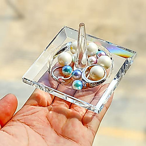 H&D Square Crystal Glass Ring Holder for Jewelry