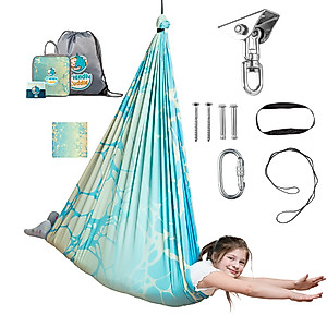 Indoor Sensory Swing for Kids or Outdoor – Holds 300lbs, Double-Layer, & 360° Swivel, Calming Compression Therapy Swing Hammock for Kids & Adults with All Hardware – Sensory-Motor Toys & Gifts